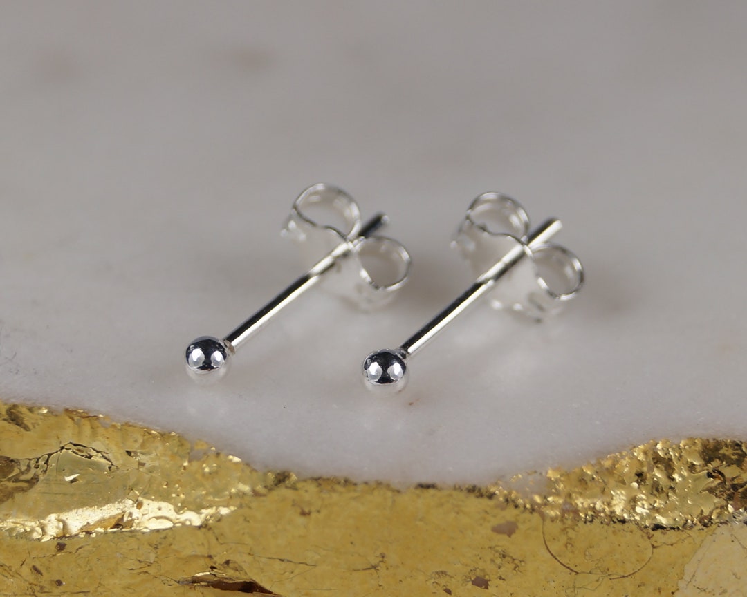 Tiny Sterling Silver Ball Stud Earrings, 2mm - Etsy