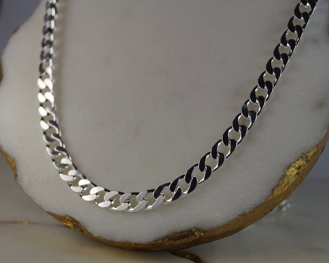 Heavy Sterling Silver Flat Curb Chain, 5mm Wide Flat Curb Necklace, 18 ...