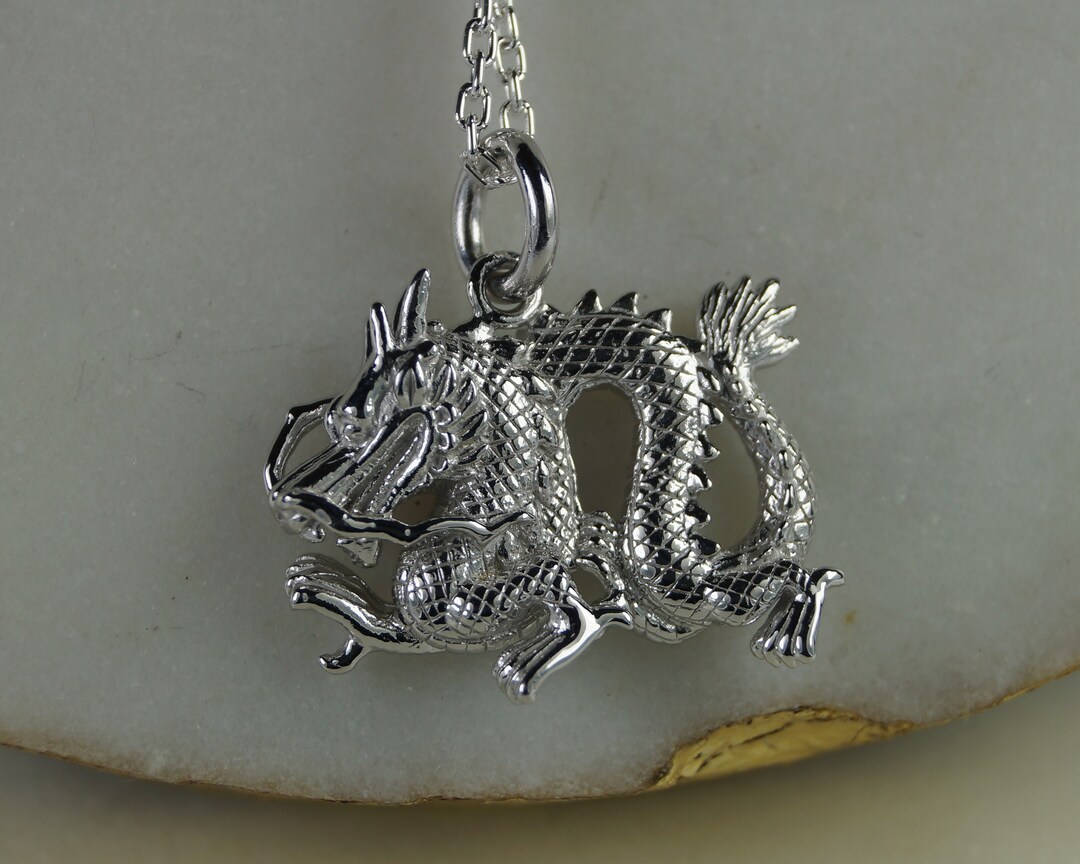 Silver Dragon Necklace, Silver Dragon Pendant, Sterling Silver Dragon ...