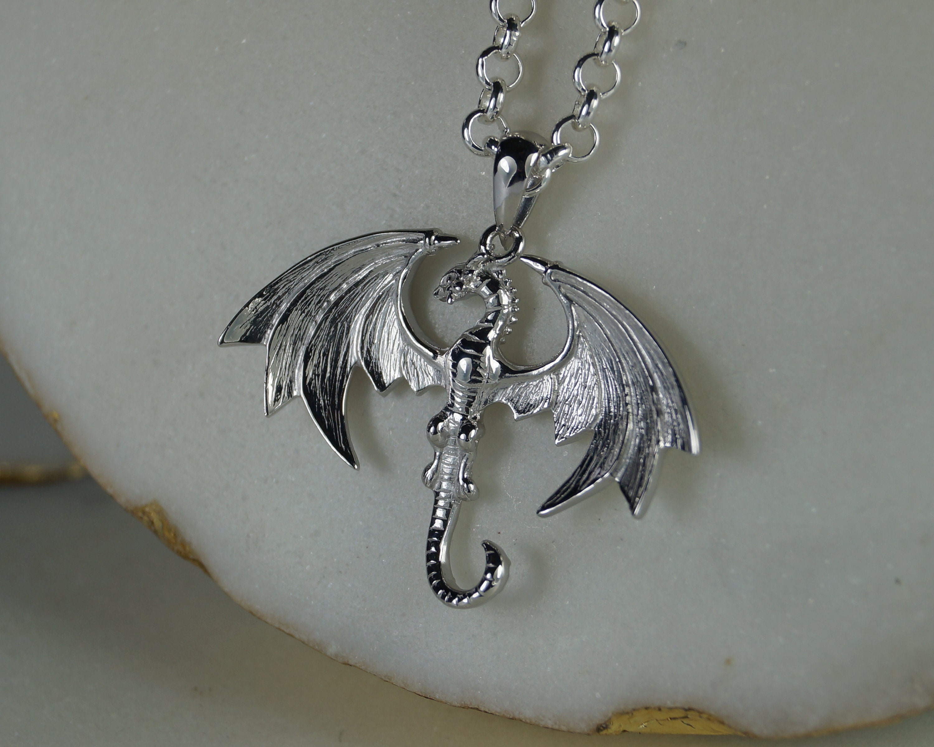 Dragon Necklace. Sterling Silver Dragon Pendant Necklace. - Etsy