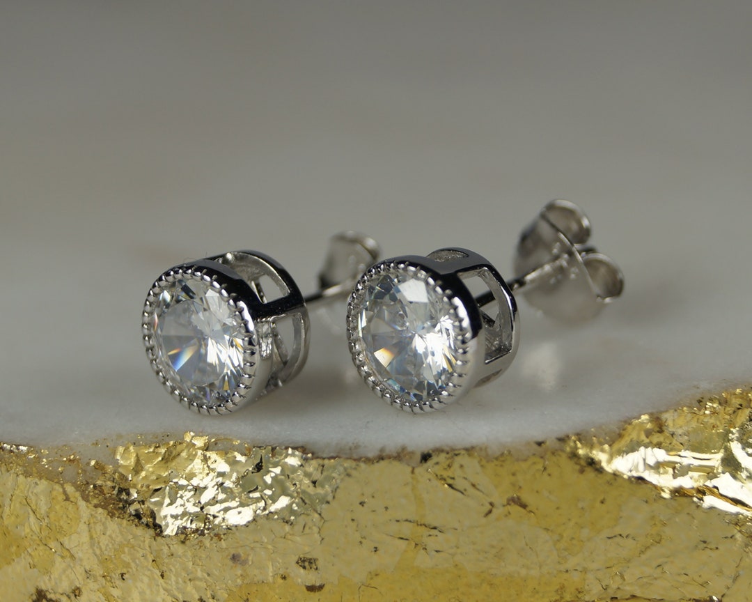 Diamante Stud Earrings, Simulated Diamond Earrings, Sterling Silver ...