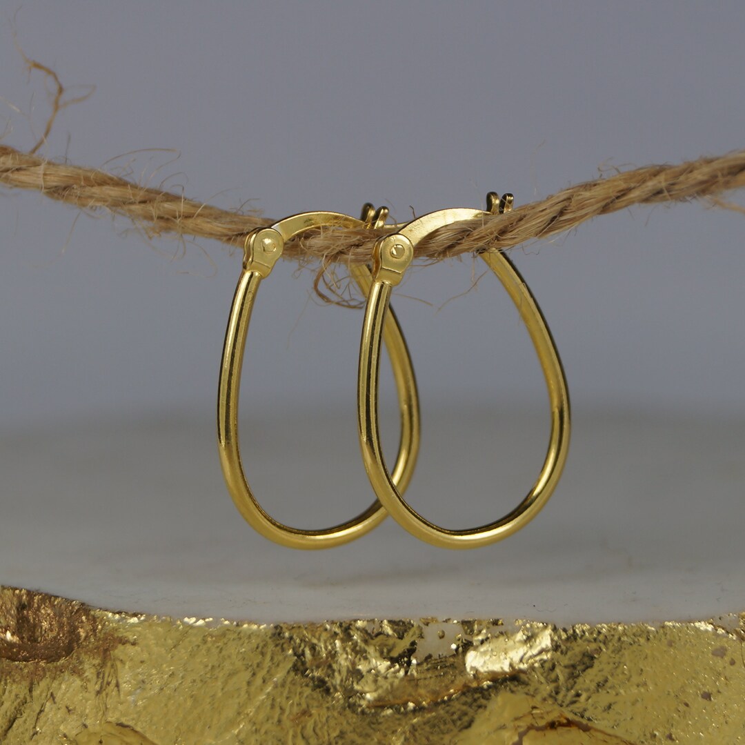 21mm Oval Gold Hoop Earrings, Oval Gold Hoop Earrings, Gold Vermeil and ...