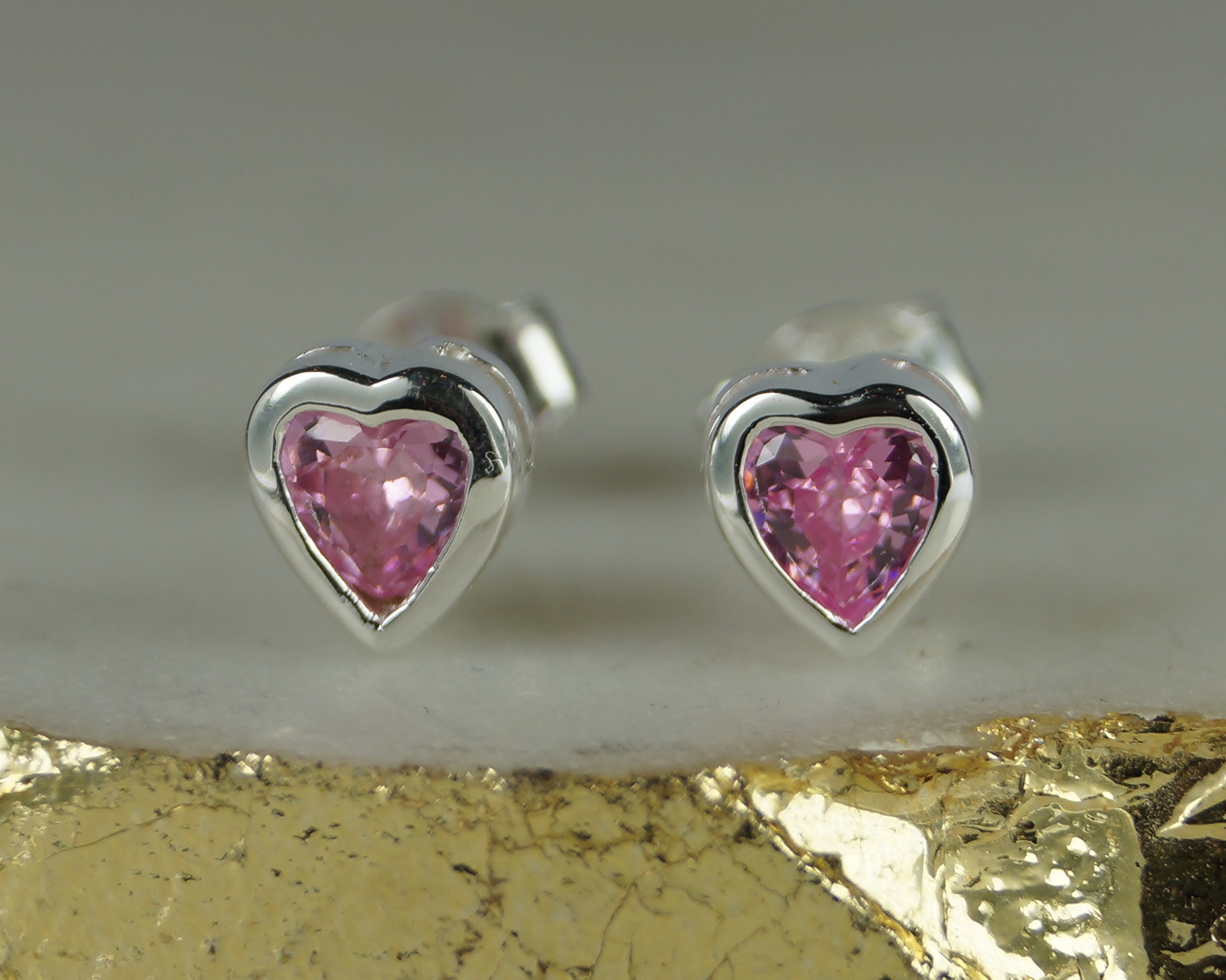 Pink Heart Earrings Pink CZ Heart Sterling Silver Stud Earrings Boxed Silver Stud Post Earrings Pink Ear Rings Pink Heart Earrings. Etsy