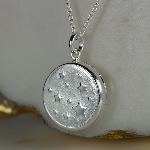 Personalised Silver Star Set Disc Locket Photo Necklace - Etsy