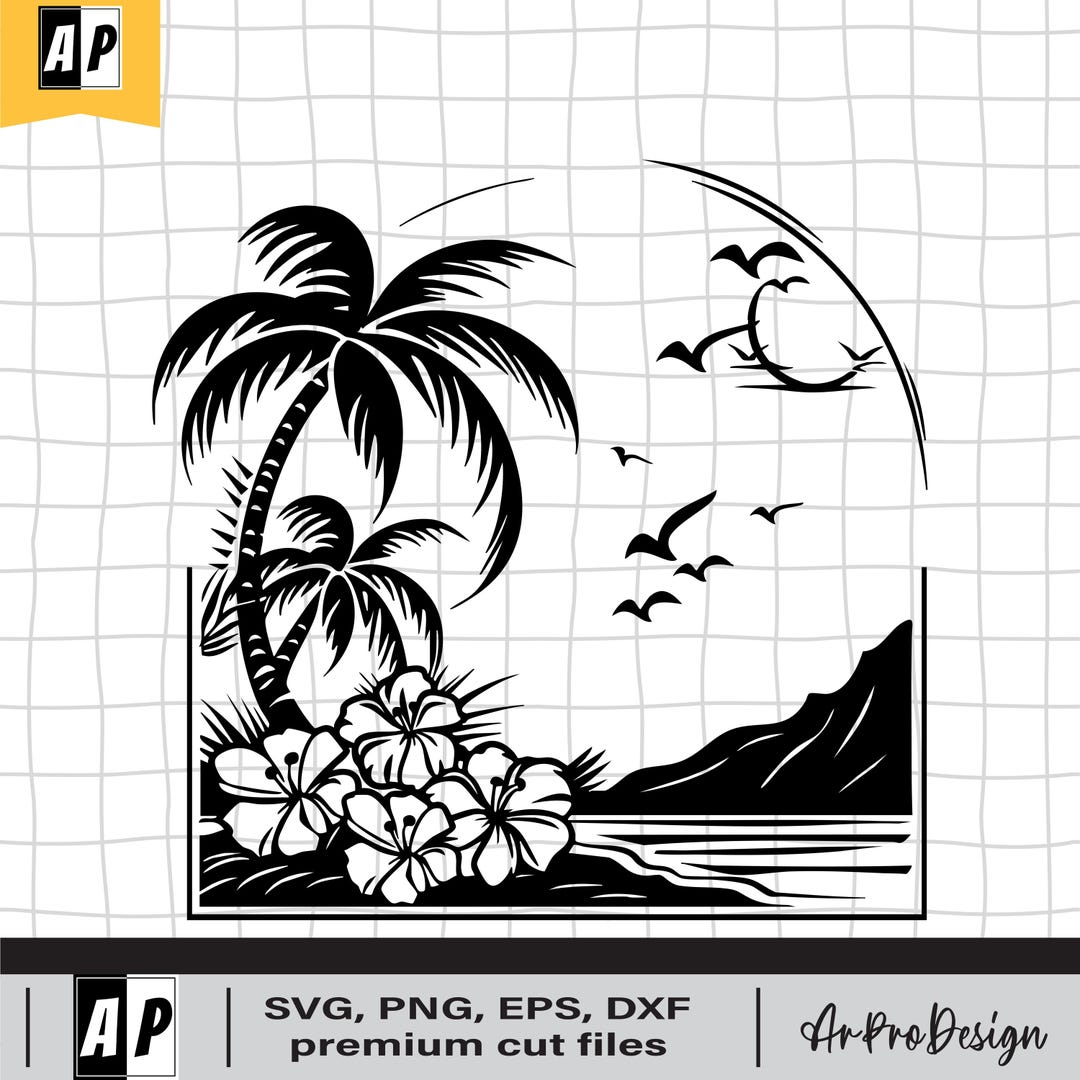 Hawaiian Flower Scene SVG, Beach Svg, Palm Tree Svg, Hawaii Svg, Aloha ...