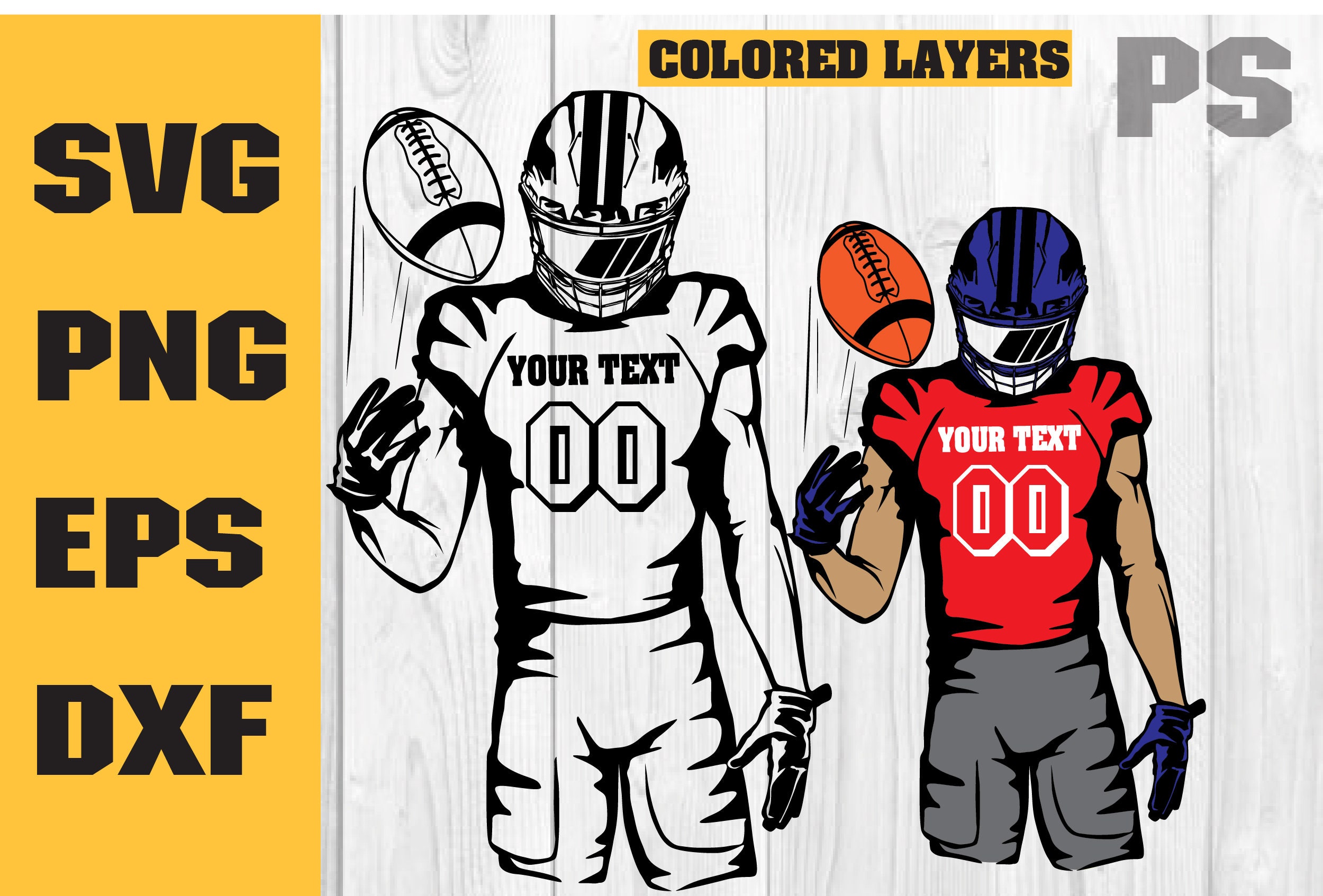 Football Player Svg Football Svg Colored Layers Football - Etsy