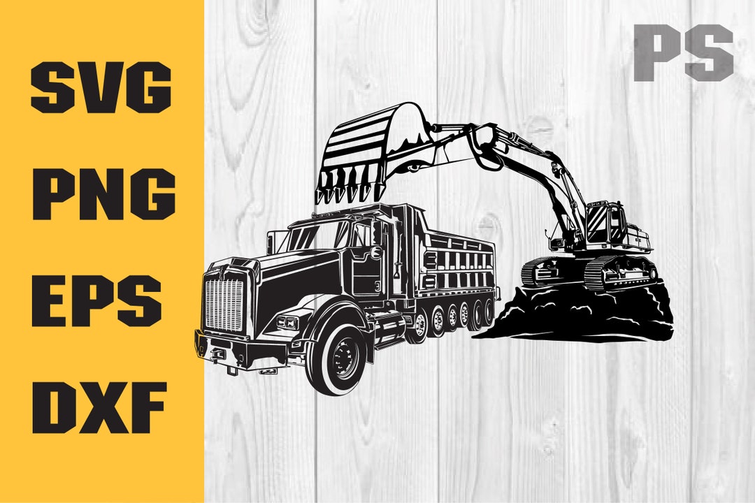 Dump Truck With Track Hoe Svg, Excavator Clipart, Heavy Equipment Cut ...