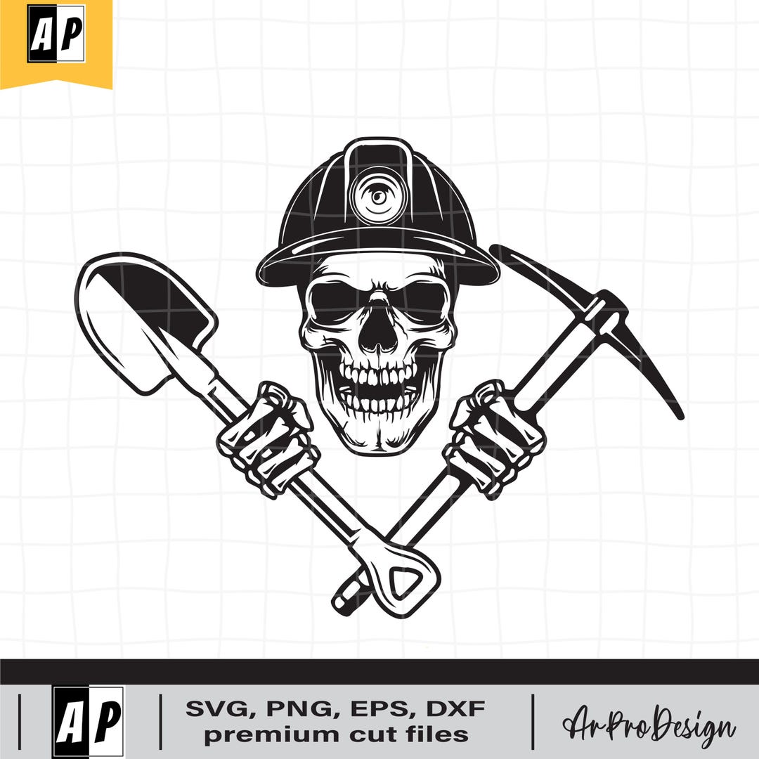 Mining Skull Svg, Coal Miner Skull Svg, Skull Clipart, Miner Svg, Miner ...