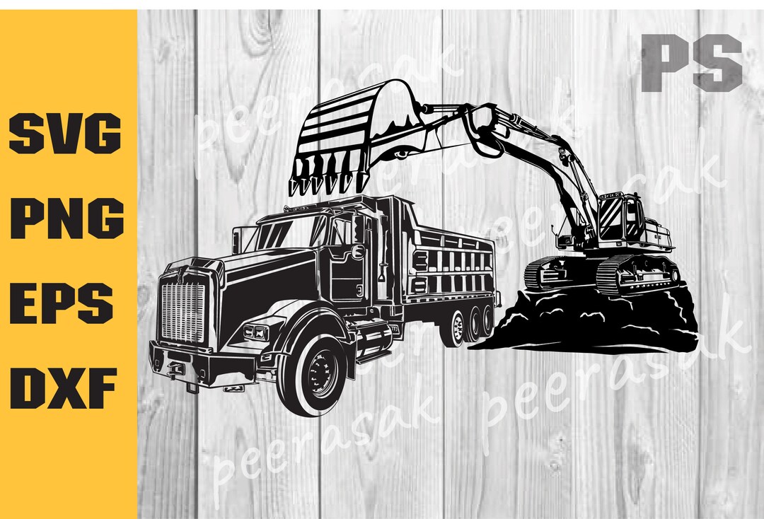 Dump Truck With Track Hoe Svg Excavator Clipart Heavy - Etsy