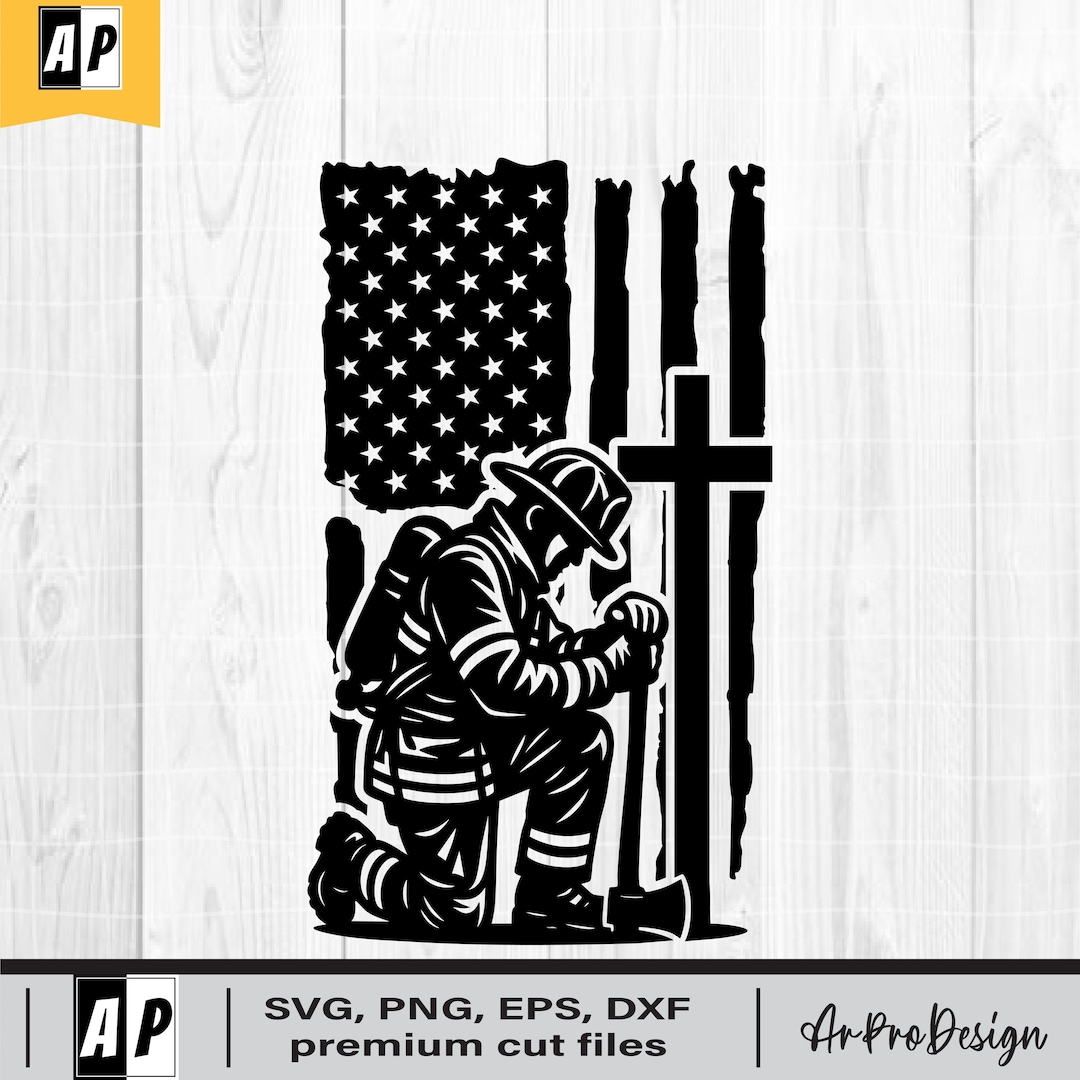 US Firefighter Memorial Svg, Kneeling Firefighter Svg, Firefighter ...