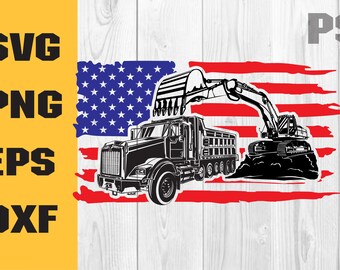 Dump Truck SVG With Track Hoe Cut File Dump Land Clipart Excavator ...