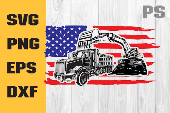 US Dump Truck With Track Hoe Svg Excavator Clipart Heavy - Etsy