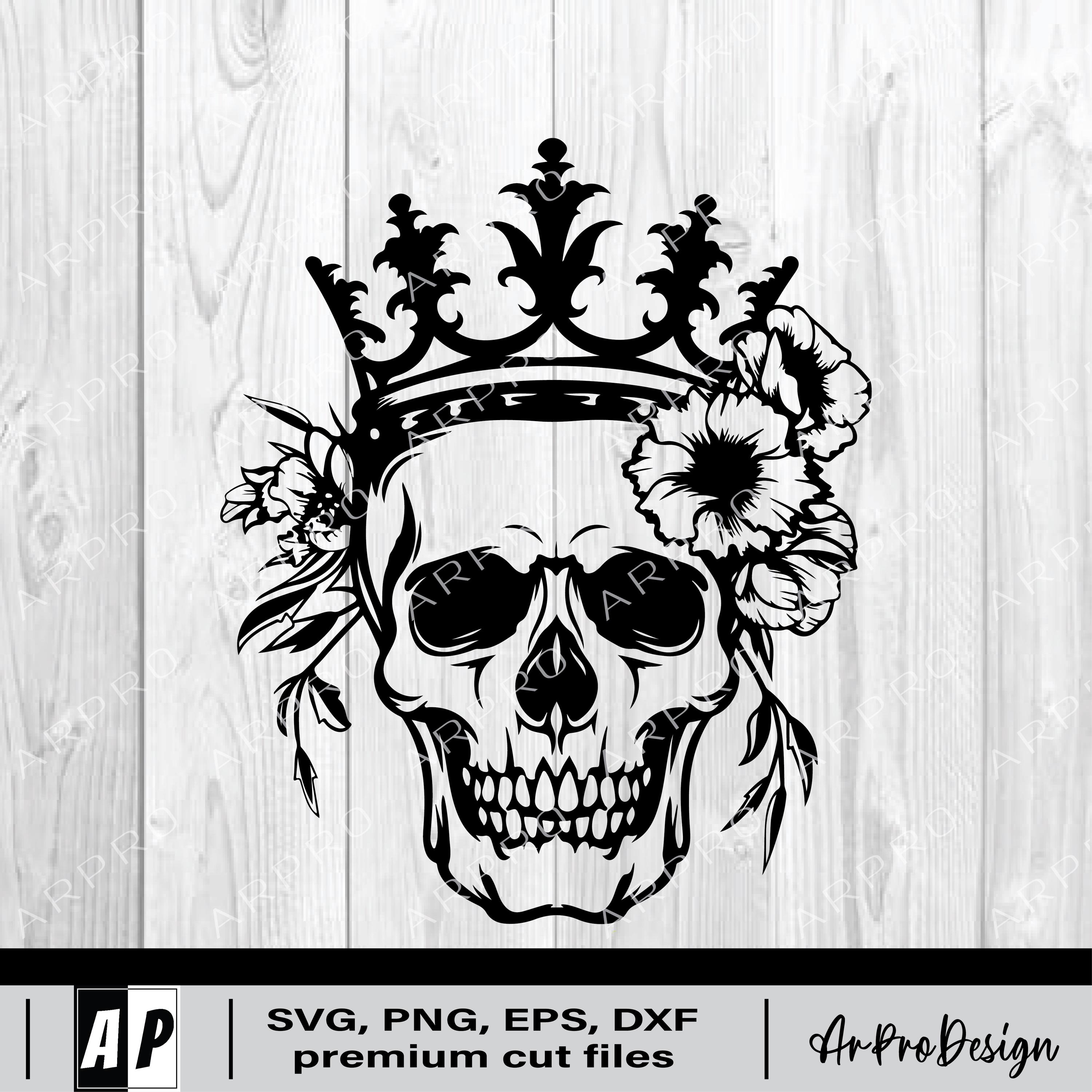 Floral Skull With Crown Svg, Crown Skull Flowers Svg, Skull Cut File ...