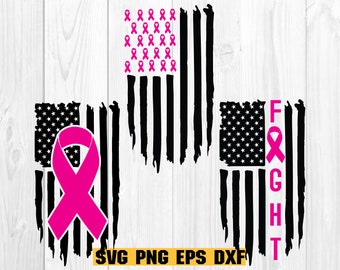 Pink Ribbon USA Flag Svg, Breast Cancer Awareness Flag Svg, Breast ...