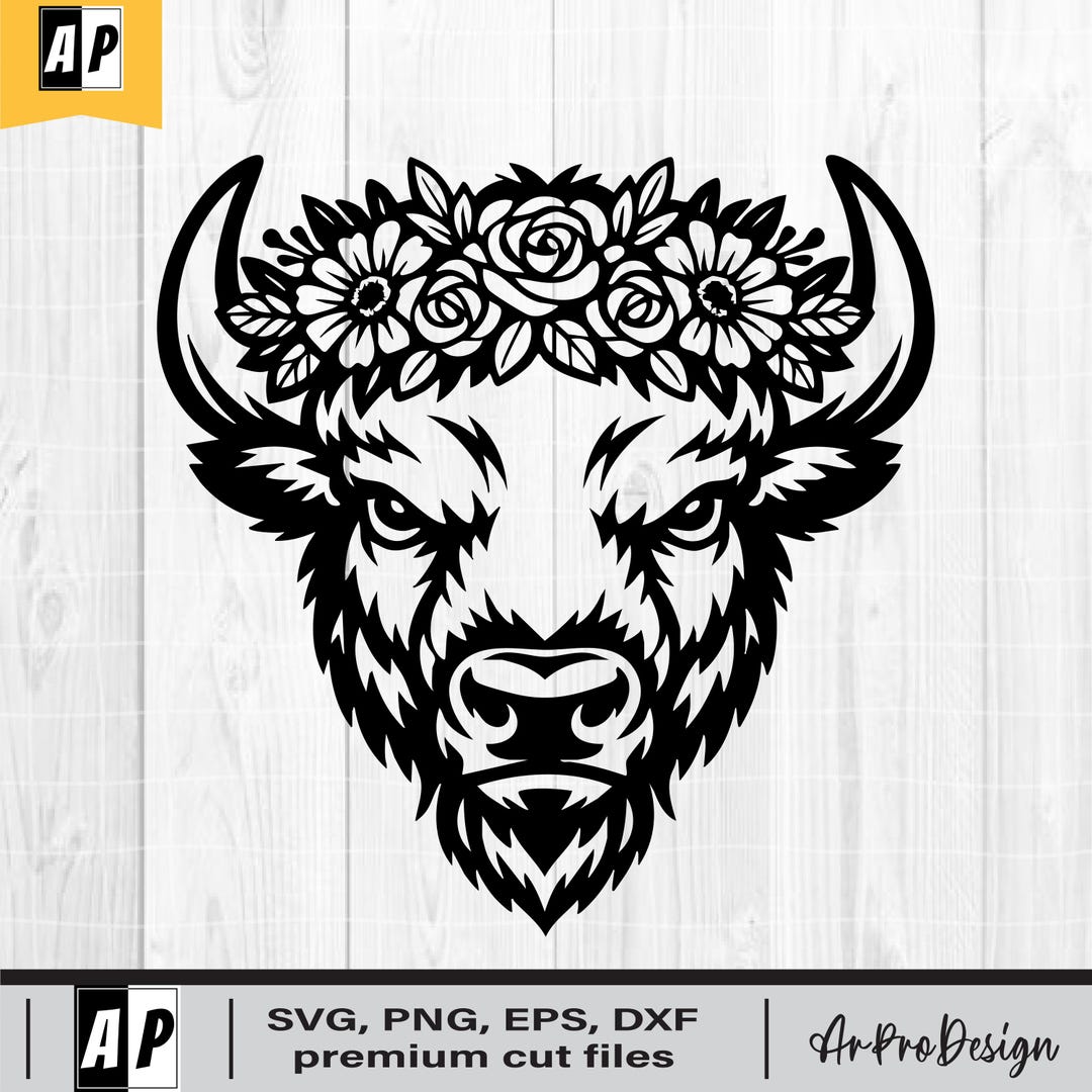 Bison Floral Svg, Buffalo Flower Crown Svg, Boho Bison Svg, Floral ...