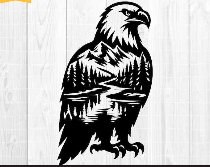 American Eagle Svg, Bald Soaring Eagle Scene, Patriotic Svg, Mountain ...