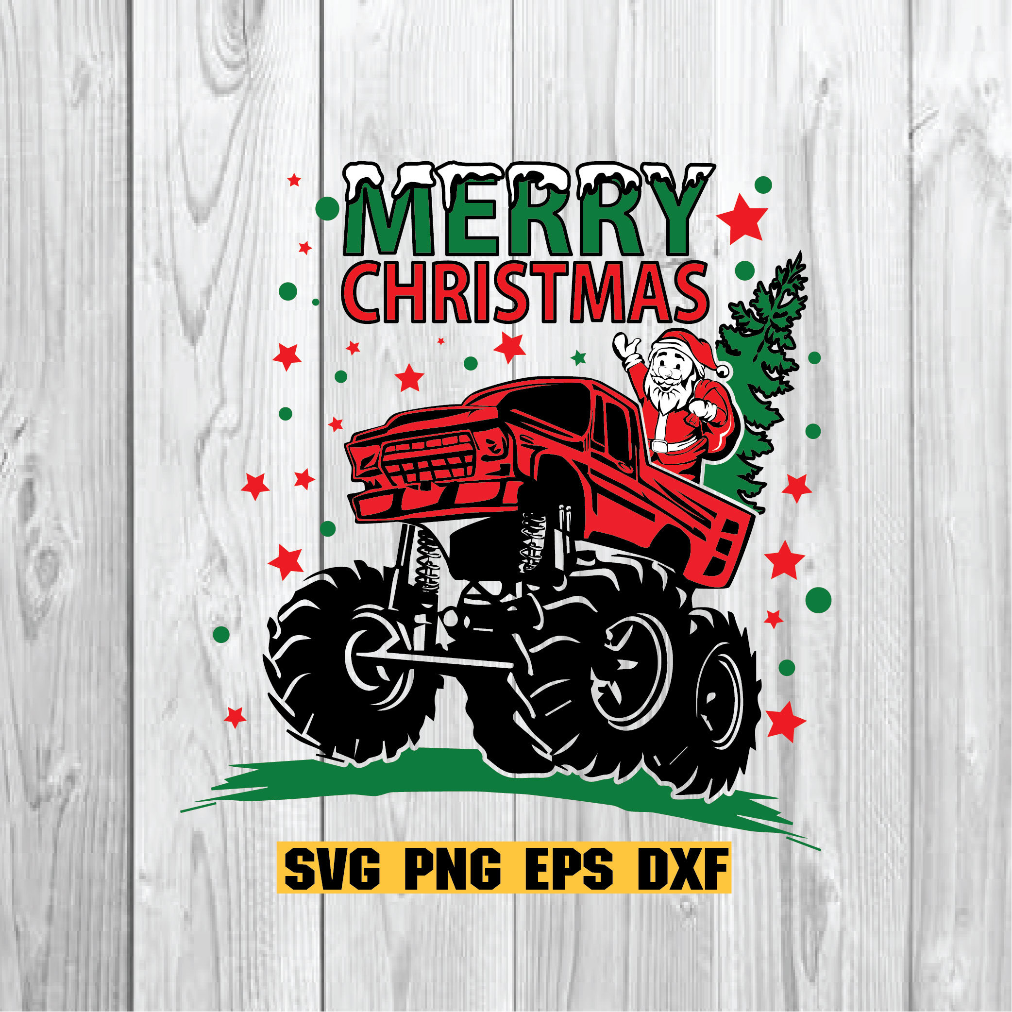 Monster Truck Christmas Svg Christmas Tree Santa Svg mery | Etsy