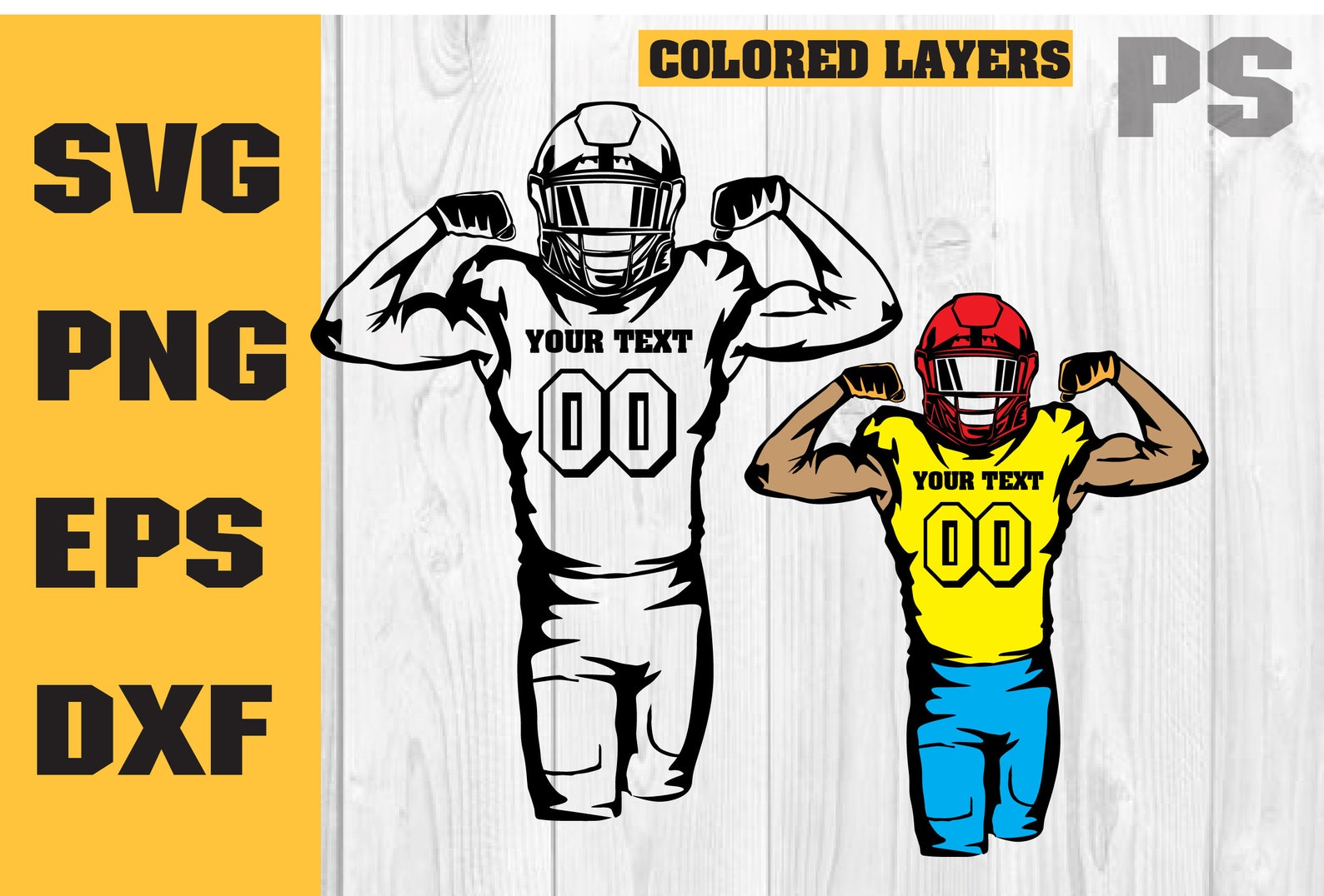 Football Player Svg Football Svg Colored Layers Football - Etsy