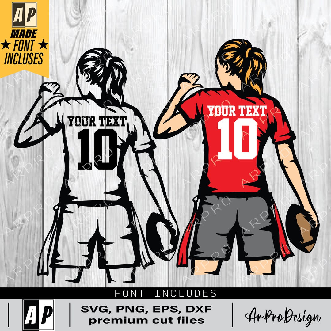 Flag Football Girl Svg, Colored Layers, Personalized Name, Football ...