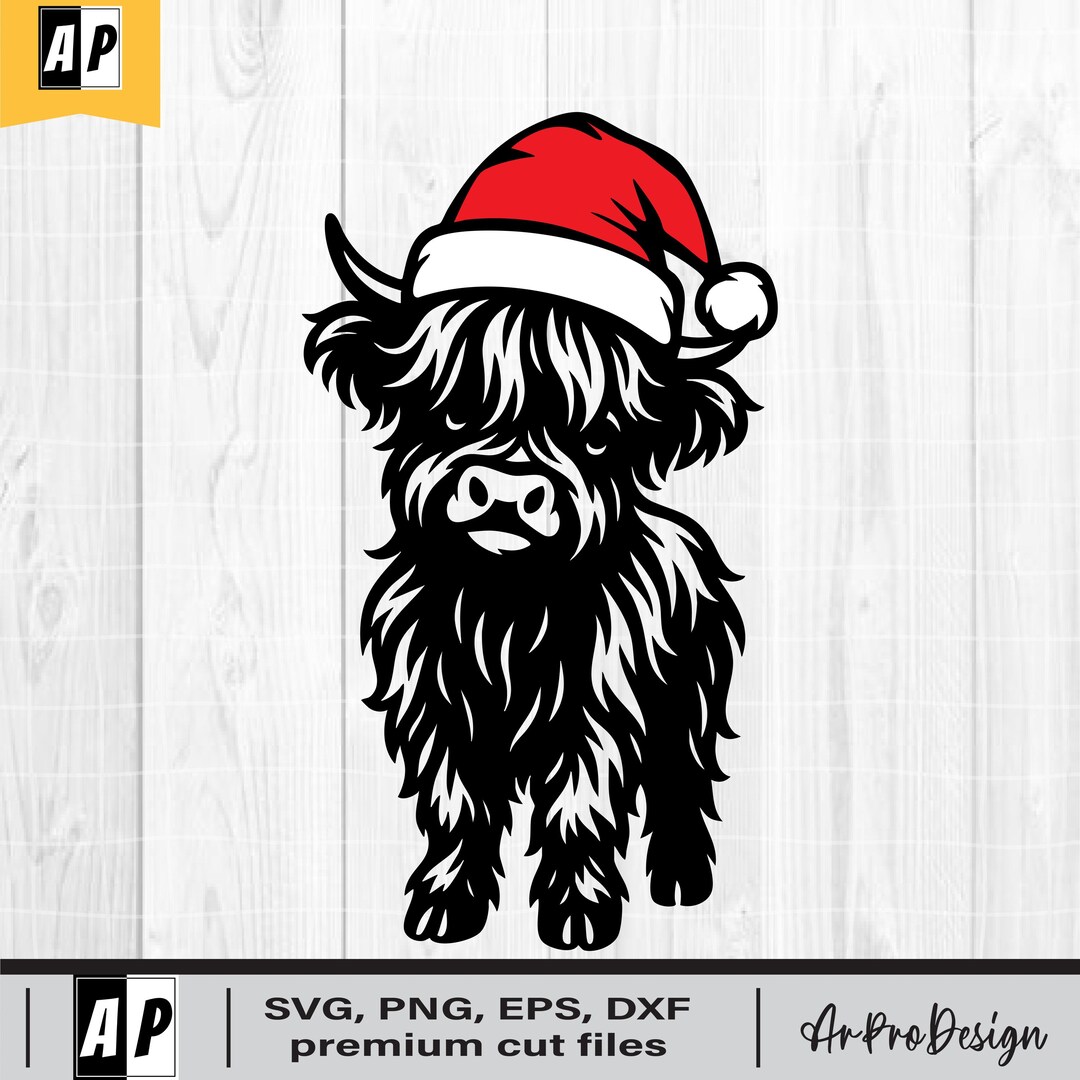 Highland Cow Christmas Svg, Cute Cow With Santa Hat, Scottish Cow Svg ...