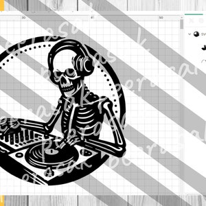 Skeleton DJ SVG, Party SVG, Rave Music Fest Headset Turntable Mixer ...