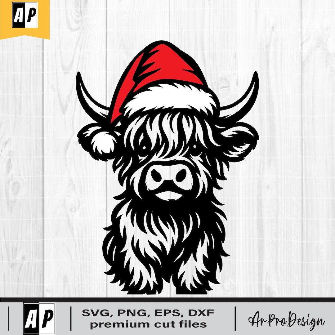Highland Cow Christmas Svg, Cute Cow With Santa Hat, Scottish Cow Svg ...
