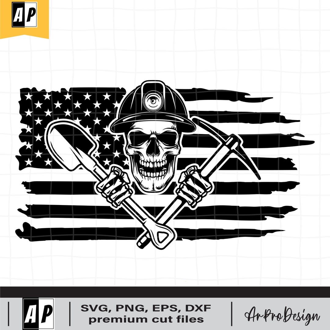 US Mining Skull Svg, Coal Miner Skull Svg, Skull Clipart, Miner Svg ...