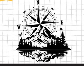 Compass and Mountains Svg Compass and Forest Svg Nature Svg Adventure ...