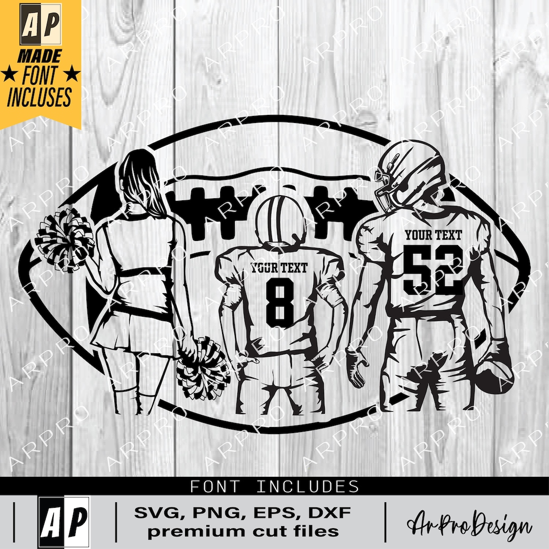Two Football Players Svg, Cheerleader Svg, Personalized Name, Football ...