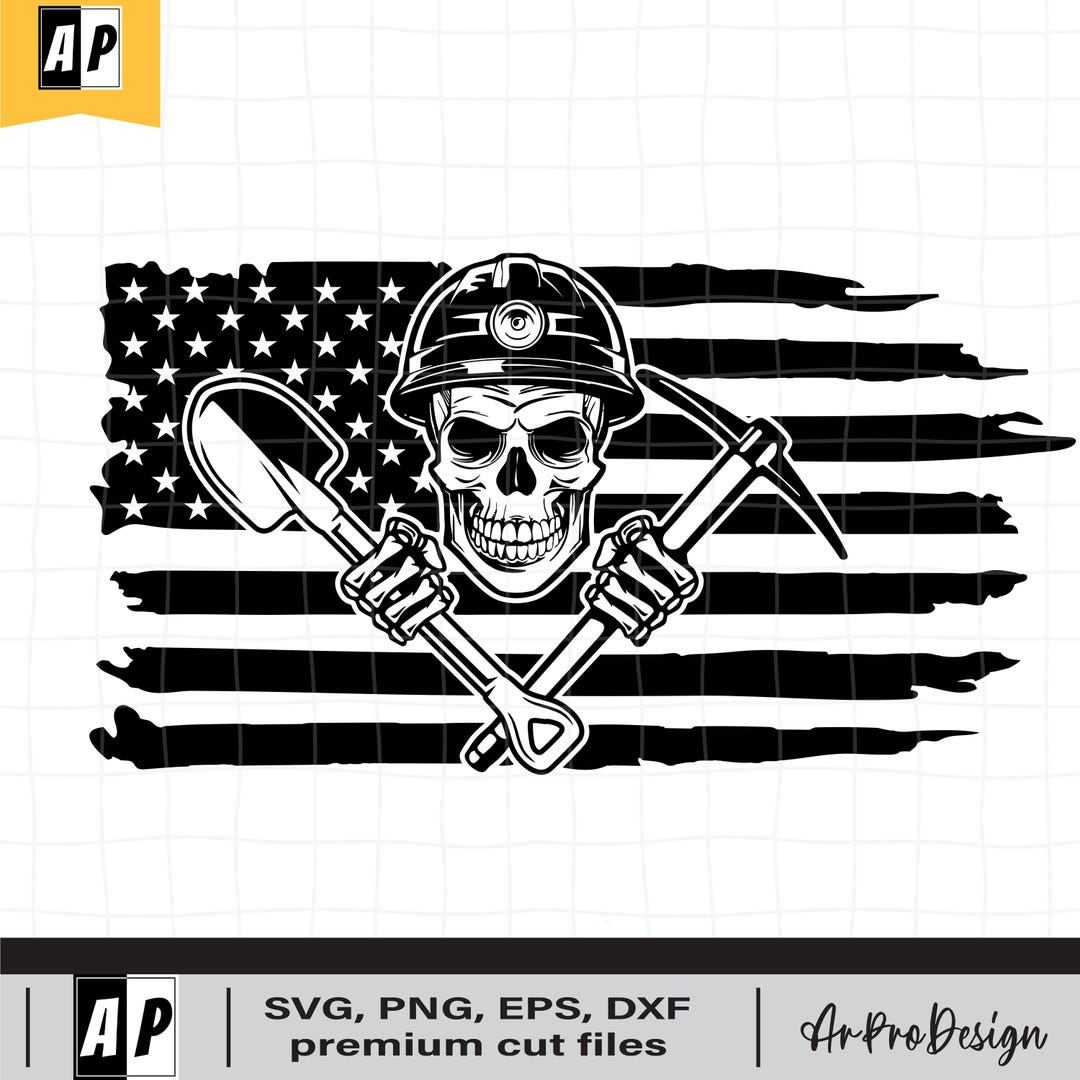 US Mining Skull Svg, Coal Miner Skull Svg, Skull Clipart, Miner Svg ...