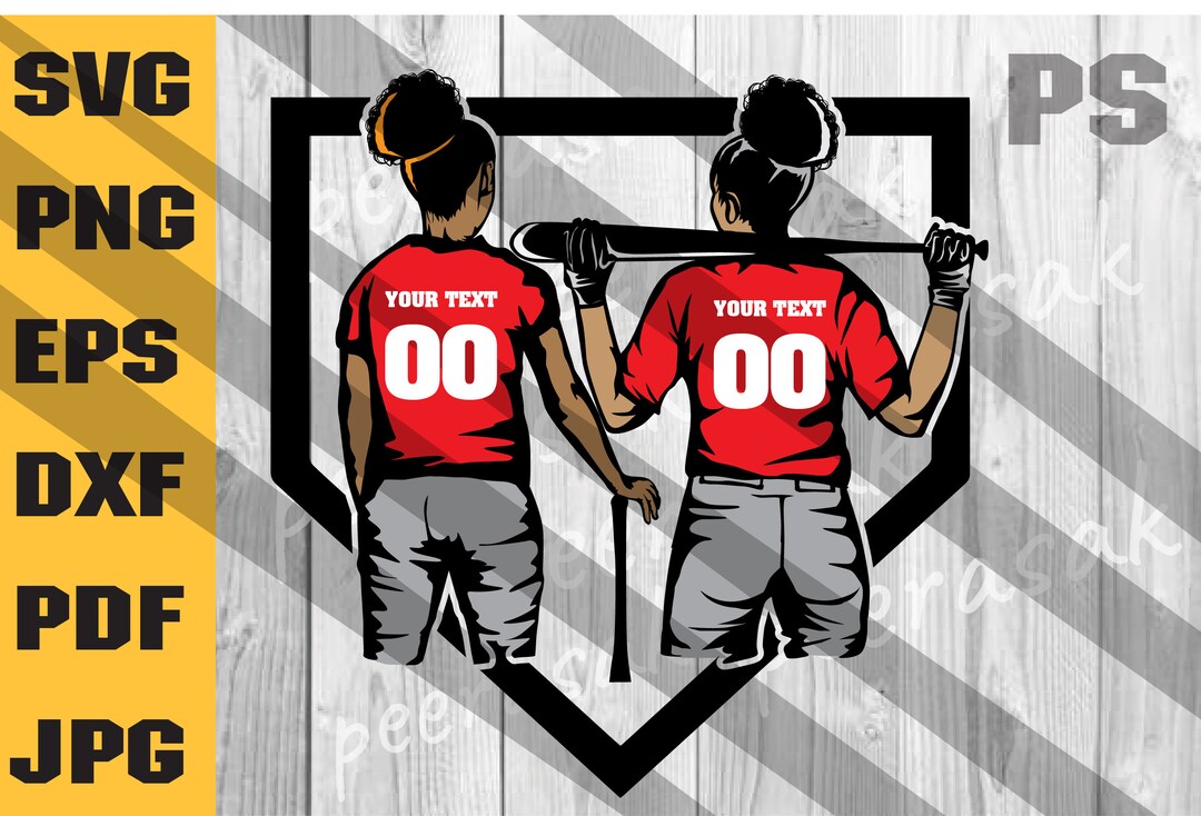 Home Plate Softball Two Girls SVG, Girls Softball SVG, Softball Swing ...