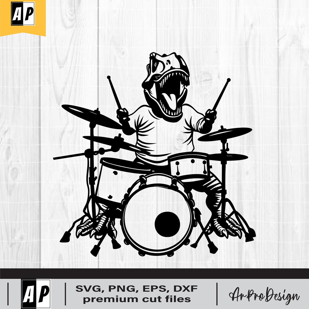 Dinosaur Svg, Dinosaur Drummer Svg, Dinosaur Playing Music Drum, T-rex ...