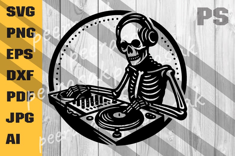 Skeleton DJ SVG, Party SVG, Rave Music Fest Headset Turntable Mixer ...