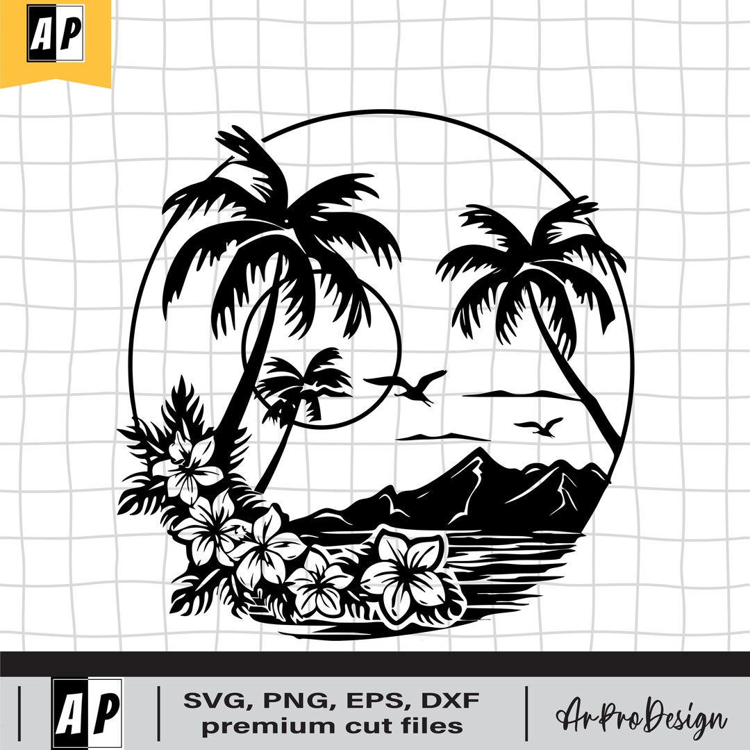 Hawaiian Flower Scene SVG, Beach Svg, Palm Tree Svg, Hawaii Svg, Aloha ...