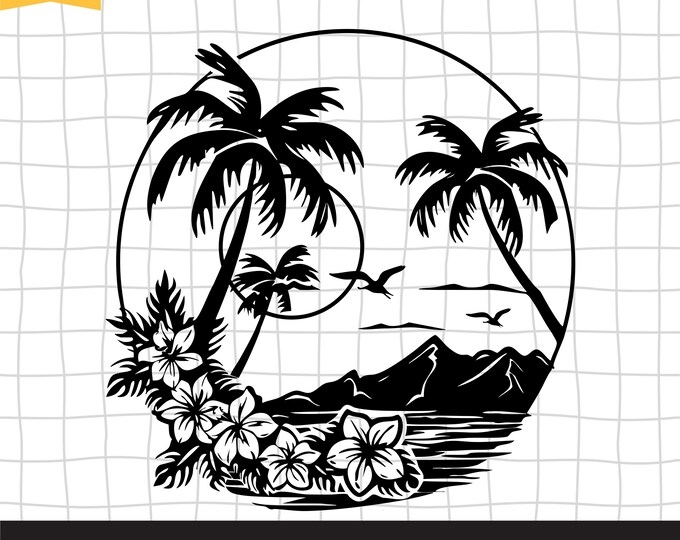 Hawaiian Flower Scene SVG, Palm Tree Svg, Hawaii Svg, Aloha Svg ...