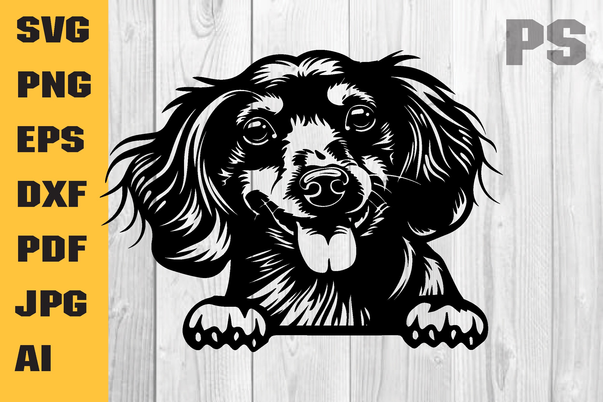 Longhaired Dachshund Svg, Dog Face Svg Cricut, Peeking Pet Vector, Ears ...
