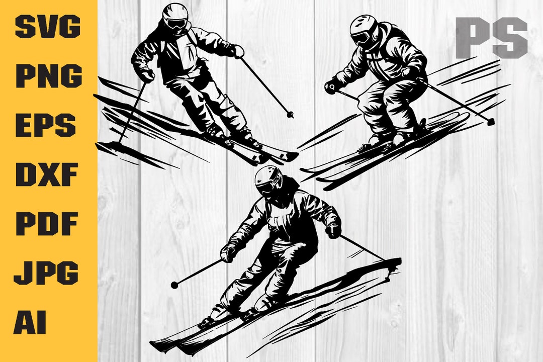 Skier SVG, Skiing SVG, Snow Ski Illustration Drawing, Sports SVG ...
