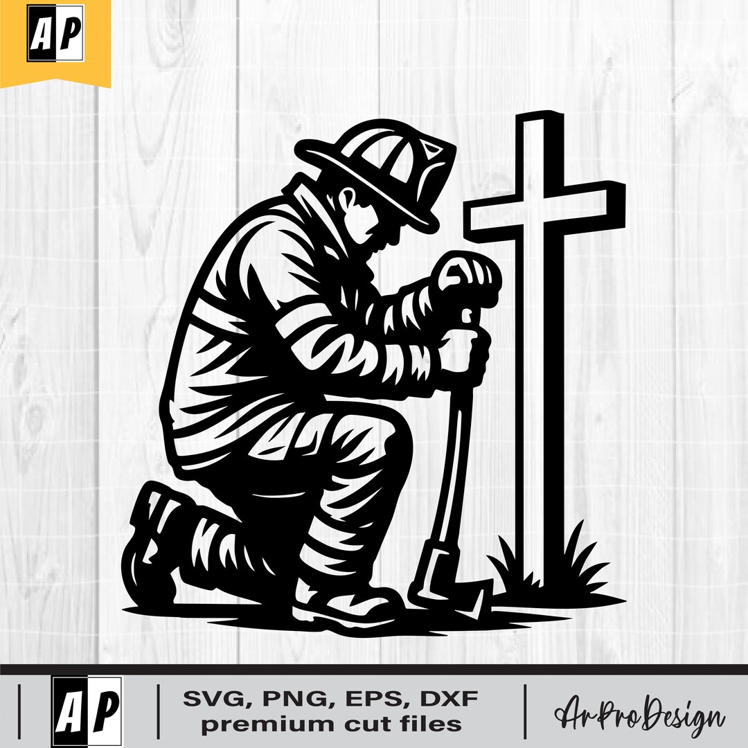 Firefighter Memorial Svg, Kneeling Firefighter Svg, Firefighter Cross ...