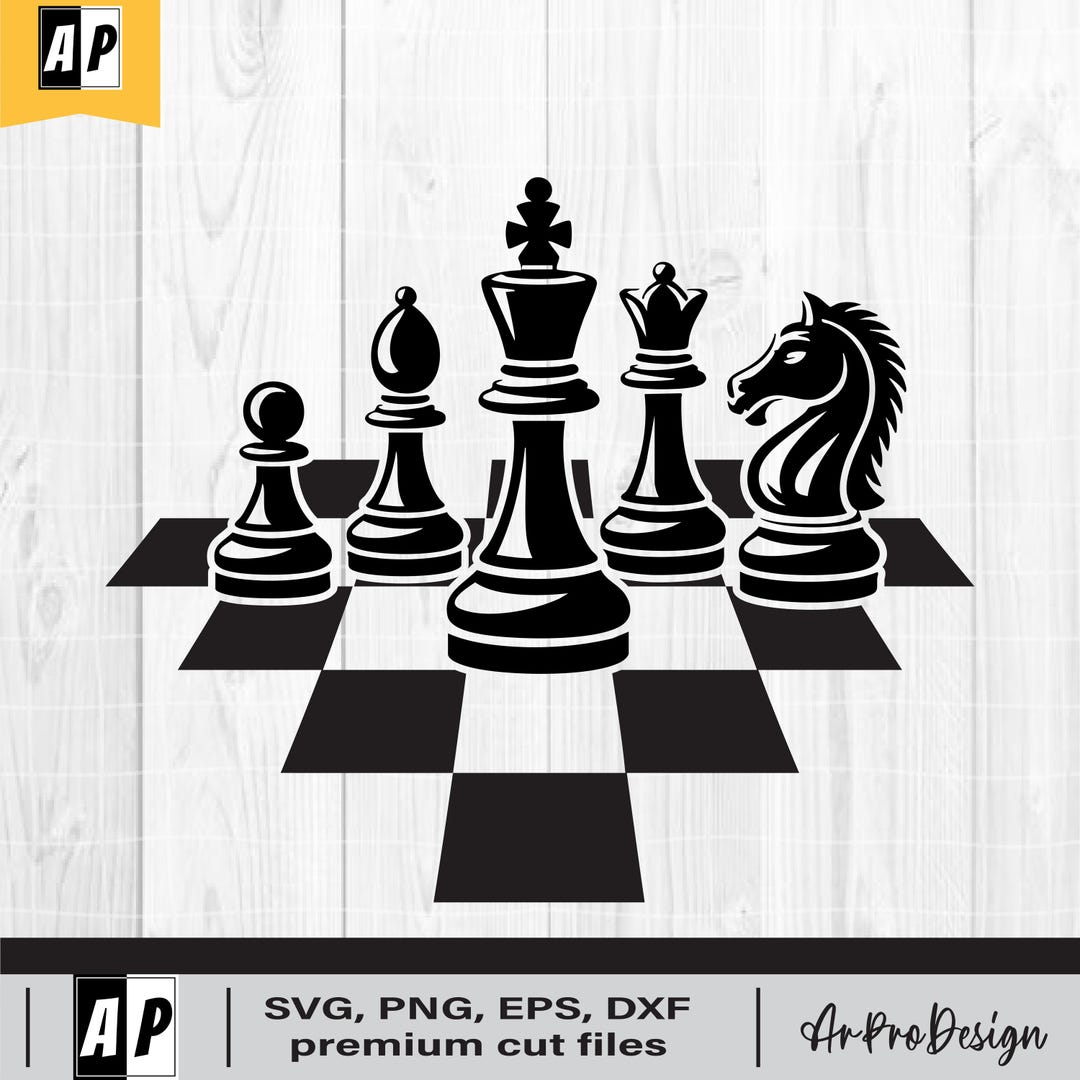 Chess SVG, King Queen Knight Chess Pieces With Checkered Board, Classic ...