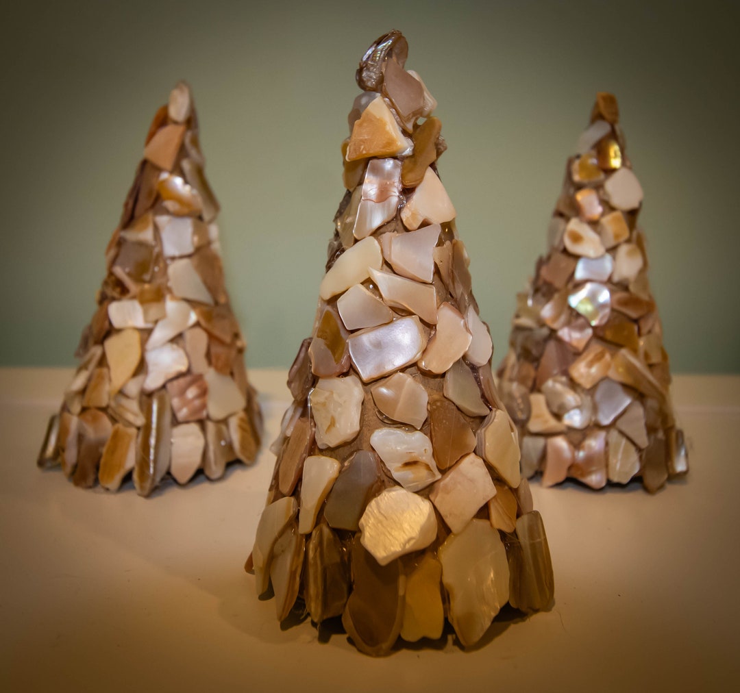 3 Mini Shell Trees. Crushed Shells. Tree Ornament. Beach Decor. Tier ...