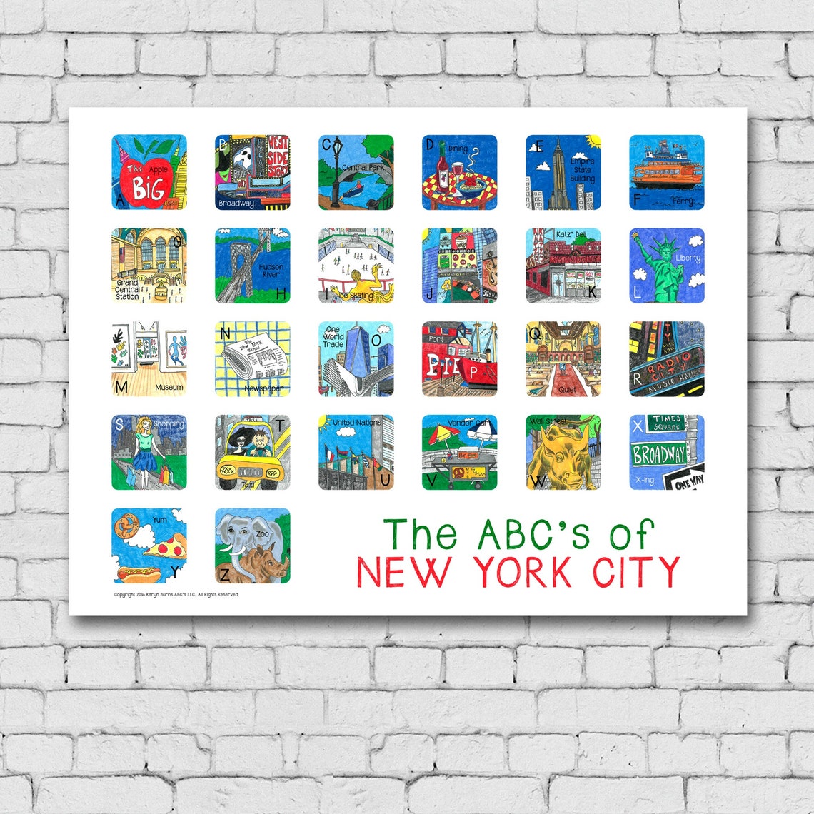 The ABC's of New York City Rolled Art Print NYC Alphabet | Etsy