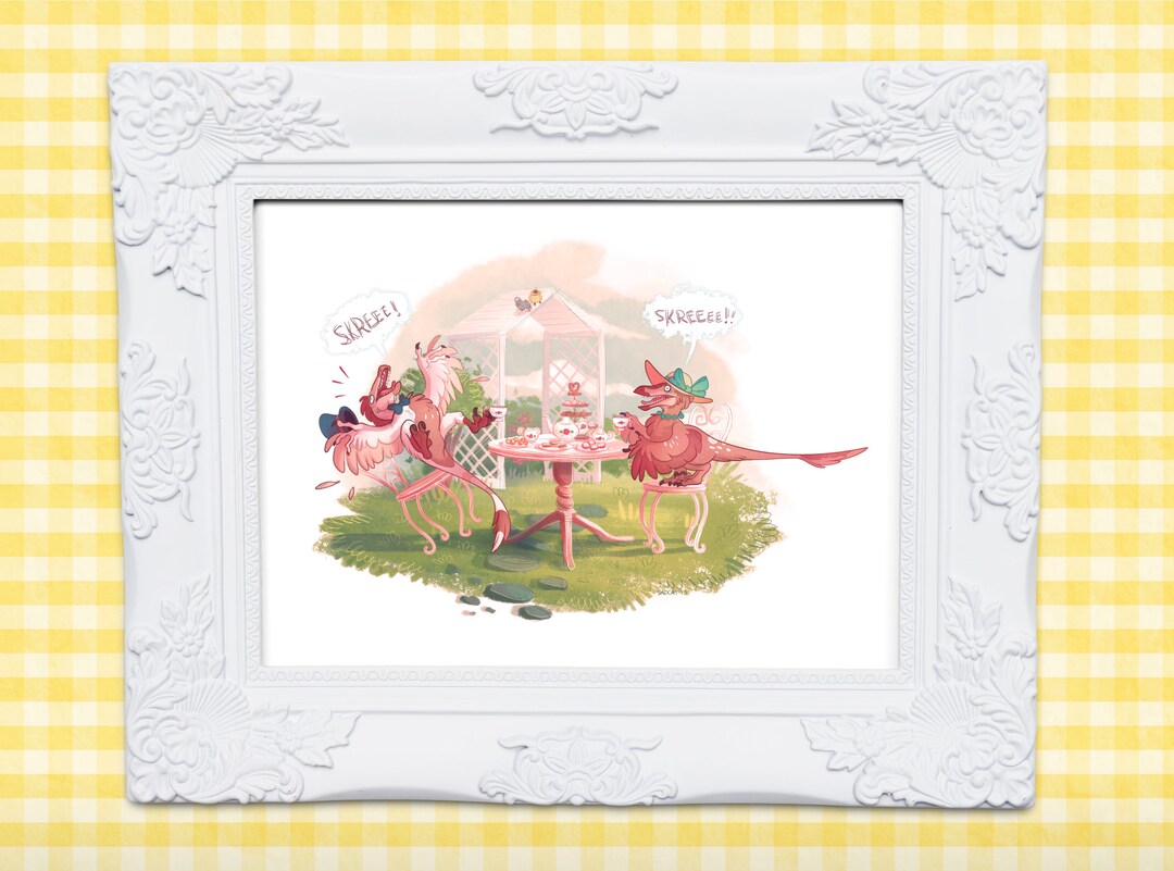 8x10 Raptor Tea Party Art Print Chaos in the Garden - Etsy