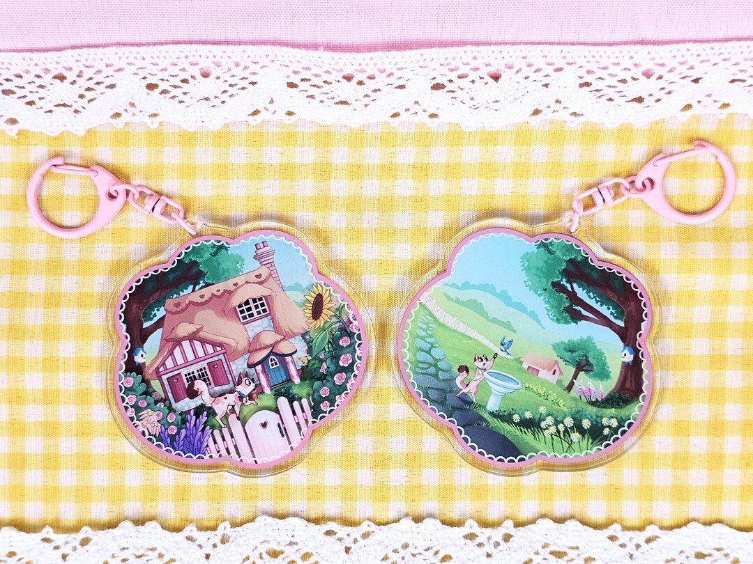 3D Cottage Cat Acrylic Keychain - Cute Painted Cottagecore Accessory - Etsy