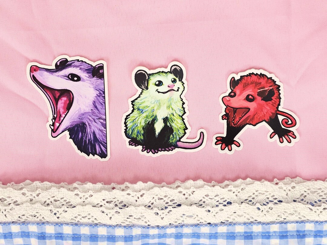 Rainbow Posse - Trio of Cute Opossum Vinyl Stickers - Purple, Green ...