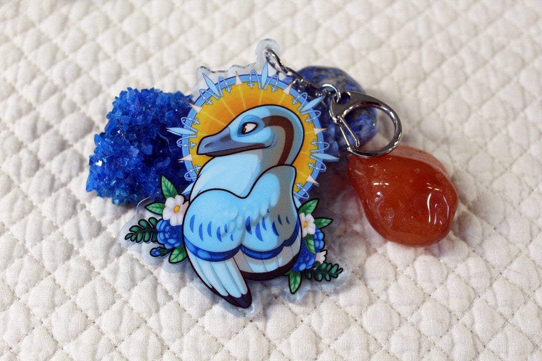 Art Nouveau Velociraptor Keychain Double-sided Acrylic, Blue Feathered ...