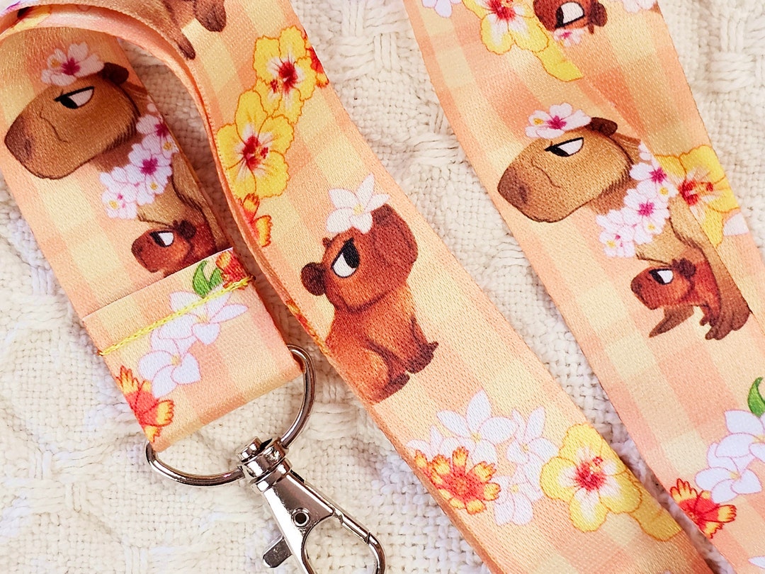 Tropical Capybara Lanyard Cute Floral Badge Holder - Etsy