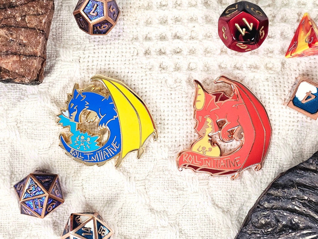 Hard Enamel Dragon Pins With Red & Blue Variations Roll Initiative Pin ...