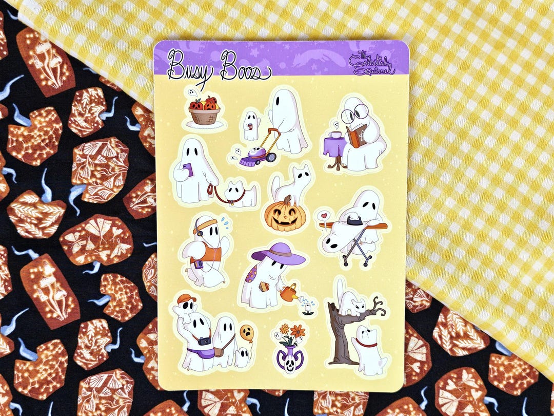Sheet Ghosts Vinyl Sticker Sheet - Busy Boos Cute Cartoon Halloween ...