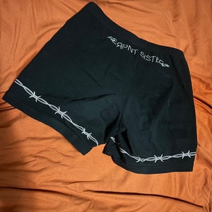 Edgy Chic: Barbed Wire or Flame Embellished Biker Shorts | Emo Biker ...