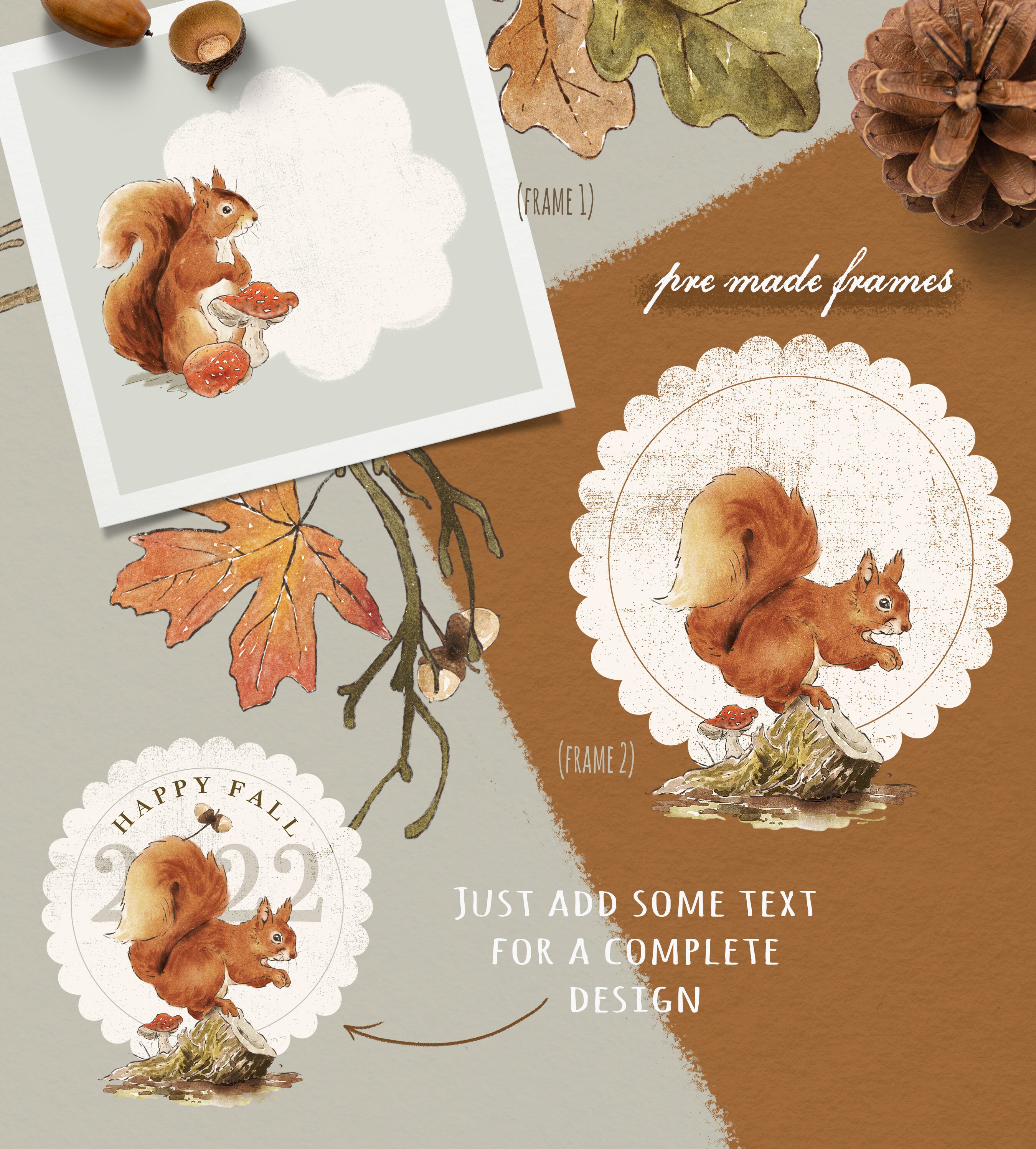 Forest Animal Clipart. Squirrel Graphics. Fall Leaf Clipart. - Etsy